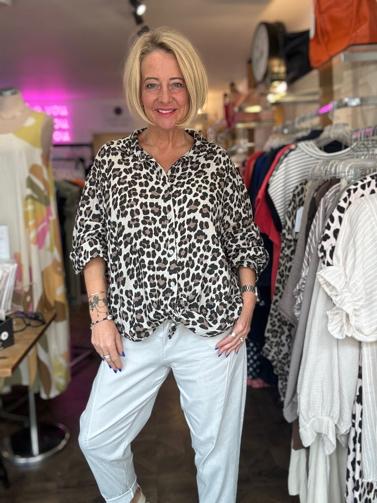Original Leopard Print Cheesecloth Bubble Cotton Shirt Regular Fit